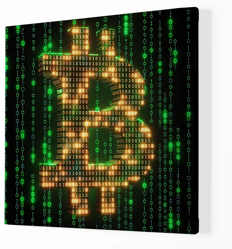 Obraz na plátně - Bitcoin Matrix FeelHappy.cz Velikost obrazu: 60 x 60 cm