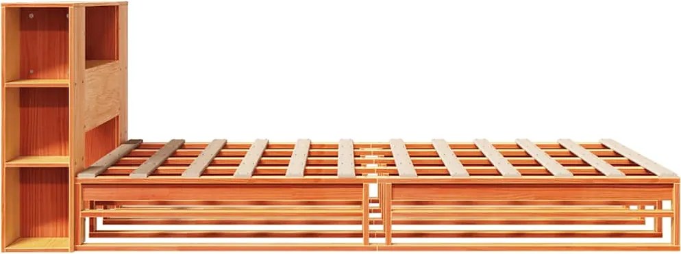Postel s knihovnou bez matrace hnědá 150 x 200 cm masivní dřevo 3323880