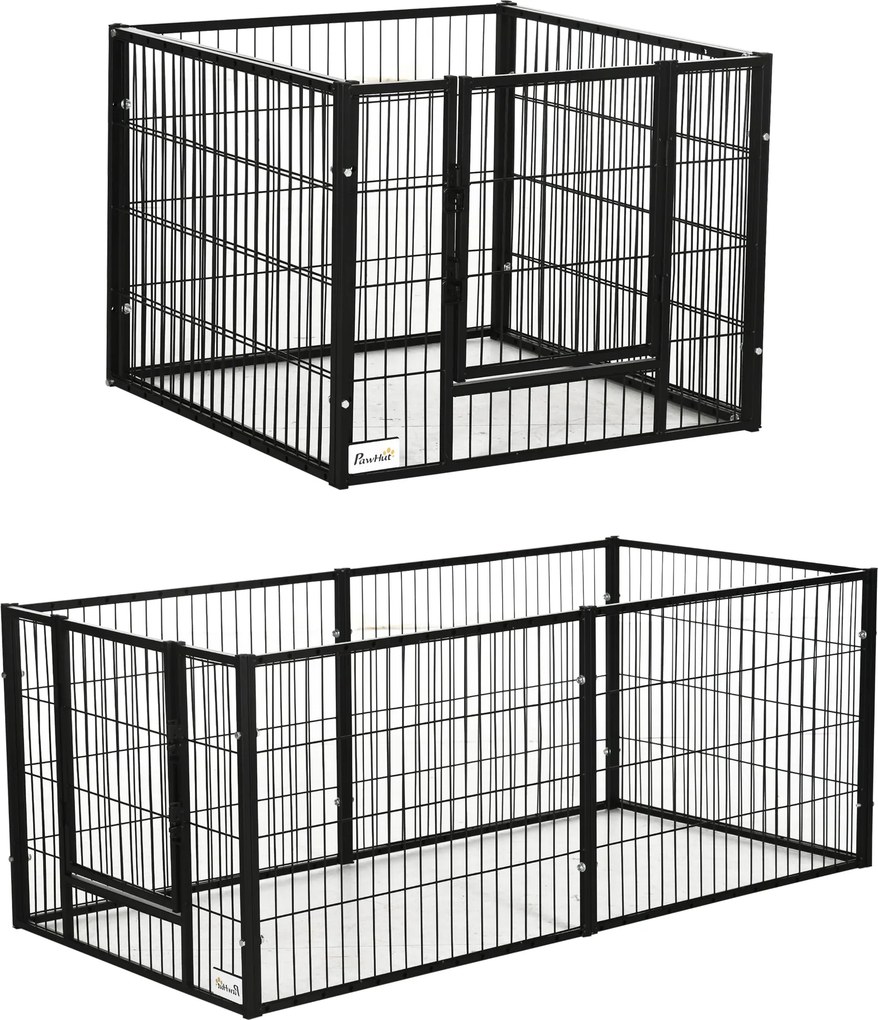 PawHut 6-panelový psí výběh s nastavitelnou šířkou ocelového rámu 82,5-150x79x61 cm Černý