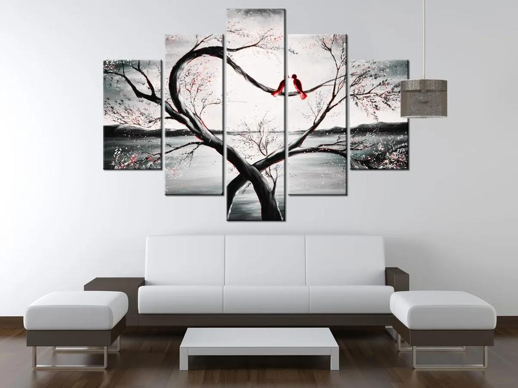 Gario Ručně malovaný obraz Ptačí láska - 5 dílný Rozměry: 150 x 105 cm