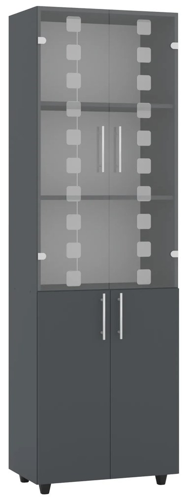 Vomaks unit, s.r.o. Regál SD-02 policový s dvířky a vitrínou Barva: dub kraft - bílý