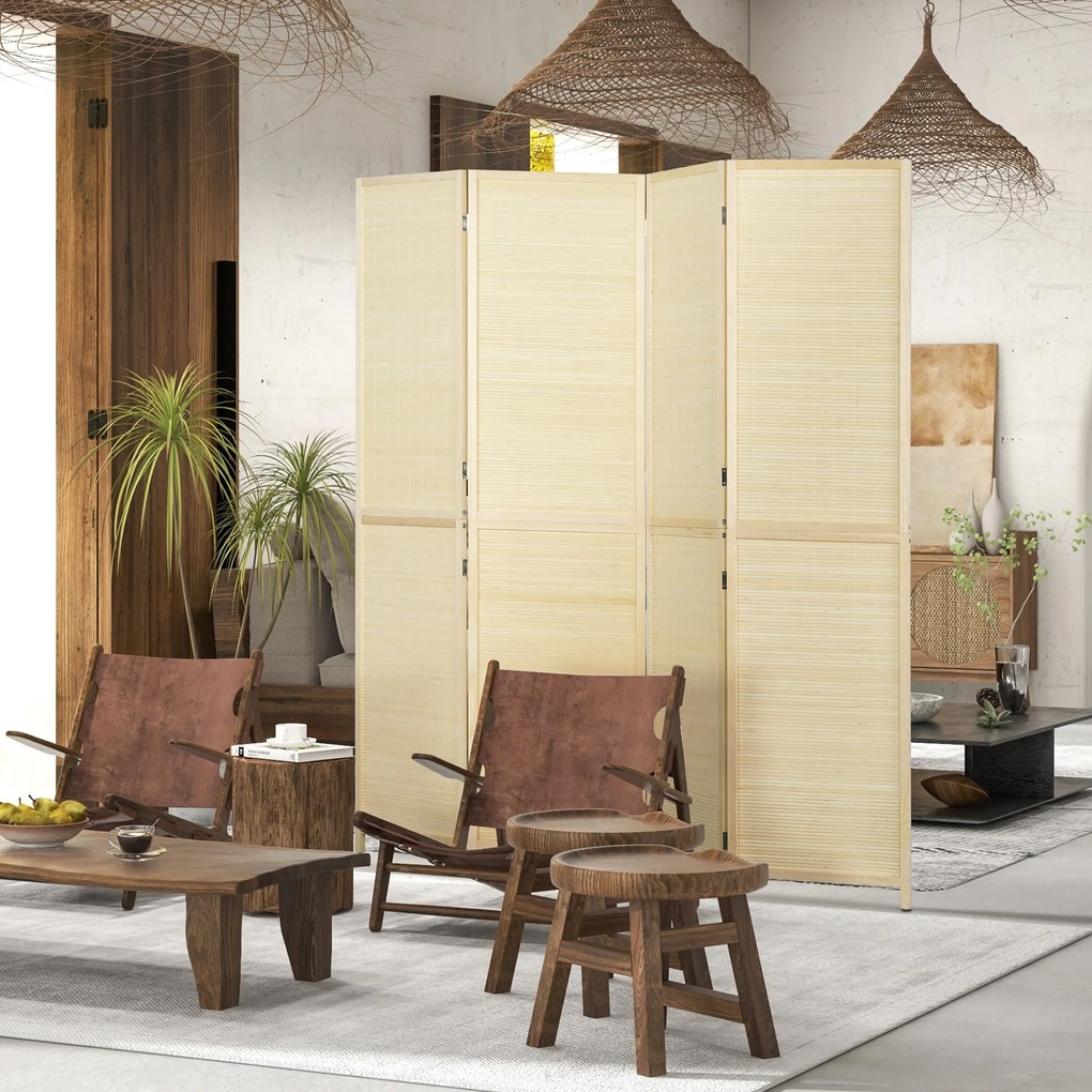 HOMCOM Bambusový paravan do interiéru 4 panely 180 x 180 cm - Přenosný paravan