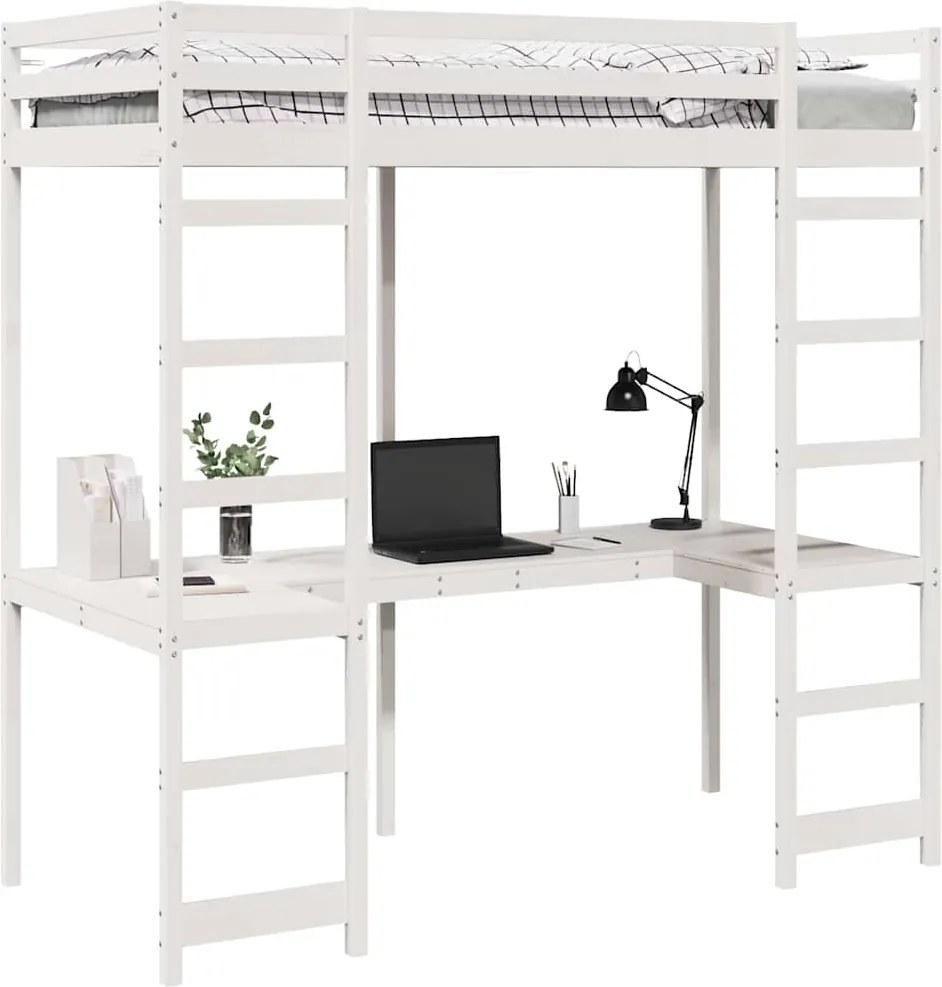Rám postele loft Bílá 90 x 190 cm Masivní borové dřevo 3414555