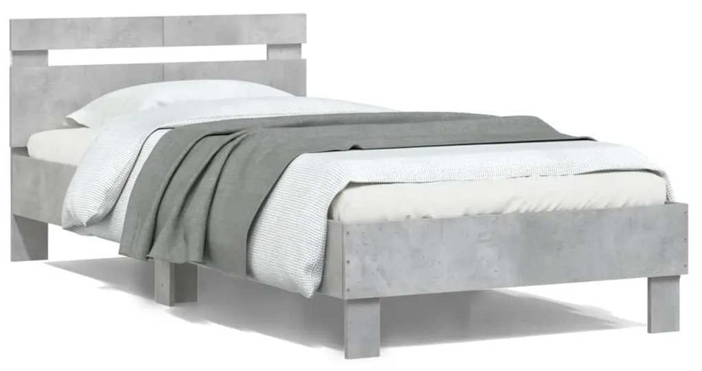 Rám postele s čelem a LED osvětlením betonově šedý 100 x 200 cm - Default Title