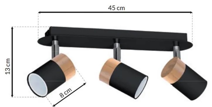Bodové svítidlo Joker, 3x dřevěné/černé kovové stínítko, b/ch