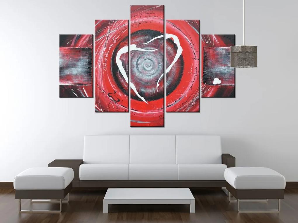 Gario Ručně malovaný obraz Postavy v červeném kruhu - 5 dílný Rozměry: 150 x 70 cm