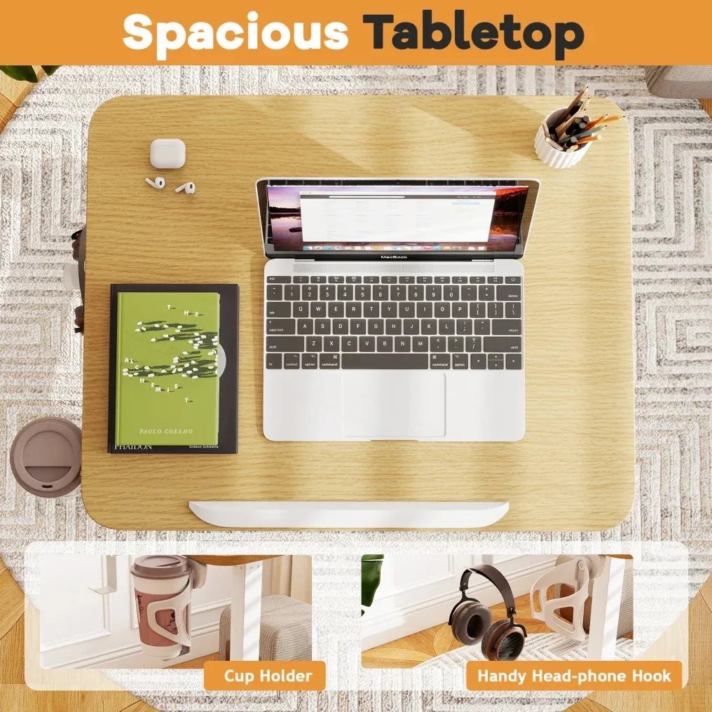 Costway Počítačový stůl na kolečkách nastavitelný, přírodní-bílý JV12728NA