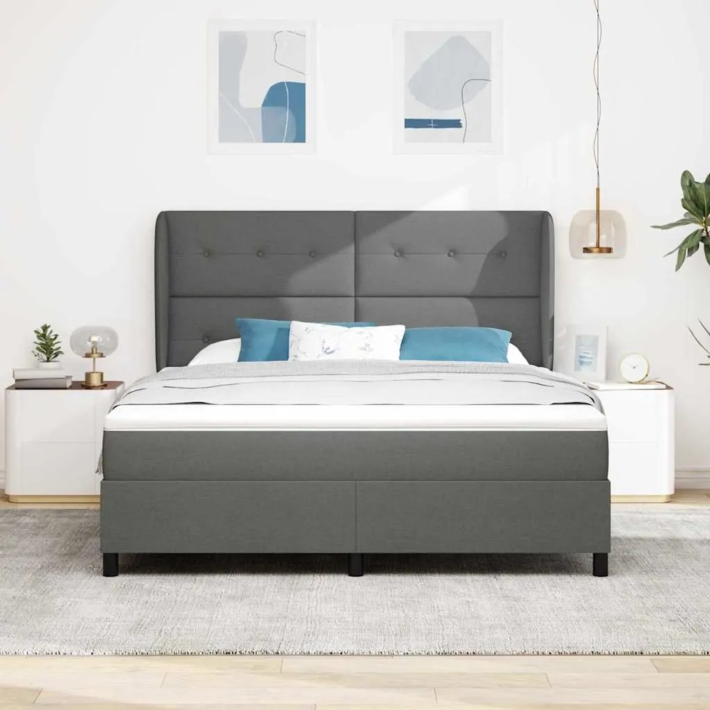 Postel s boxspringem s čelo Tmavě šedá 180 x 200 cm textil 3340579