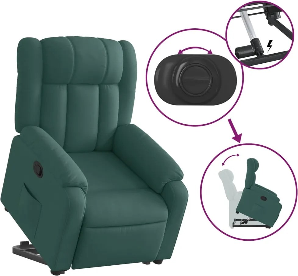 Zvedací polohovací křeslo tmavě zelené textil 3205322
