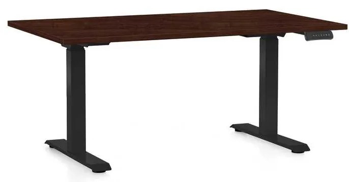 Výškově nastavitelný stůl OfficeTech D, 120 x 80 cm, černá podnož, wenge