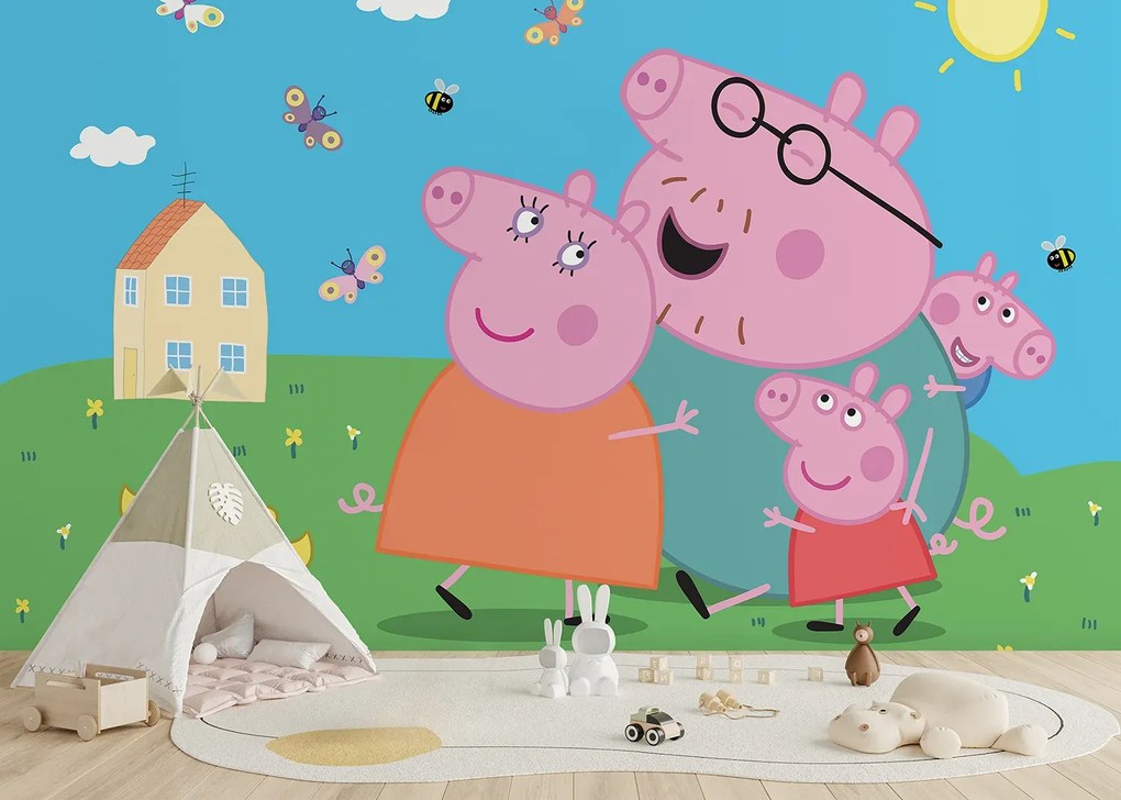 Dětská fototapeta na míru Prasátko Peppa s Rodinou | Vliesová fototapeta na zed' | DFT5P352201