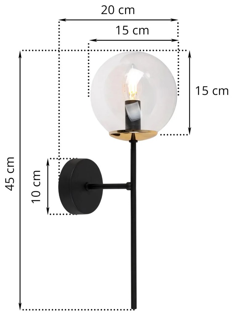 Nástěnné svítidlo Paris, 1x čiré skleněné stínítko, B/G