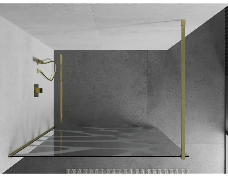 Mexen Kioto, sprchová zástěna Walk-In 80 x 200 cm, 8mm čiré sklo bílý vzor, ​​zlatý matný profil, 800-080-101-55-97