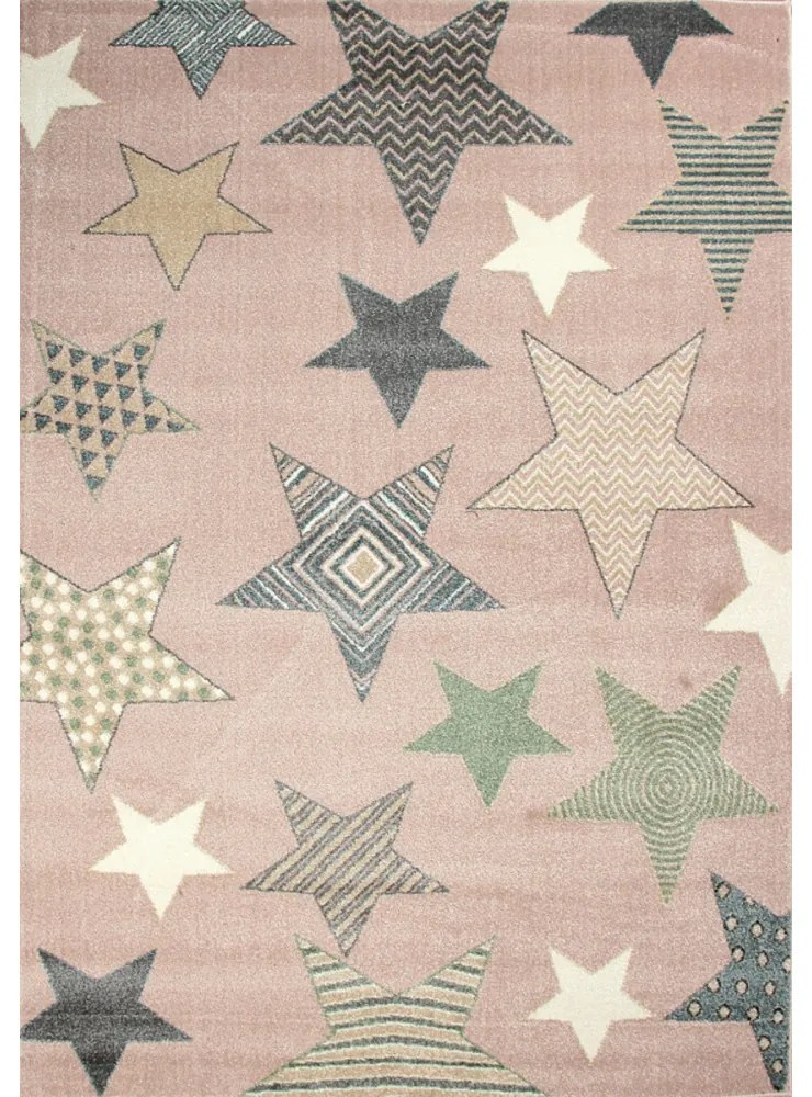Dětský kusový koberec Barevné hvězdy růžový, Velikosti 133x190cm