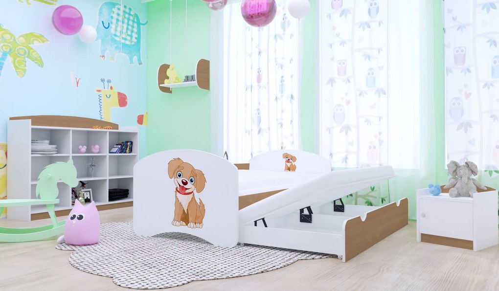 Svět pokojů Dětská postel Kevin pro dvě děti - pejsek + matrace zdarma Barva: Bílá, Rozměr: 160x80 cm, Zábrana: NE