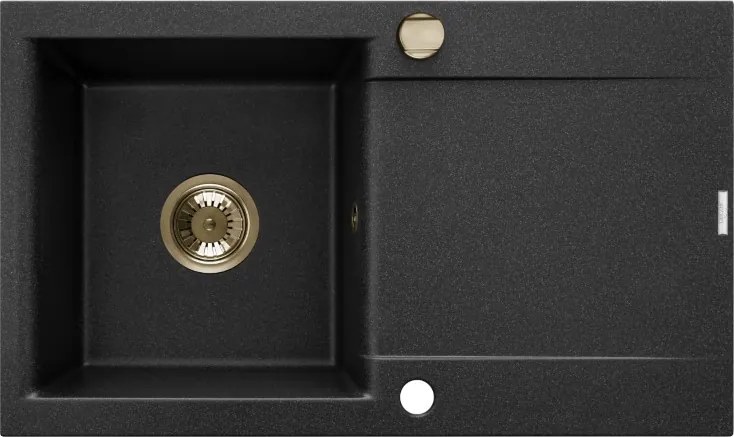 Invena Tesalia, 1-komorový granitový dřez s odkapávačem 760x440x160 mm + zlatý automatický sifon, INV-AZ-01-Z43-B