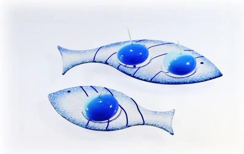 BDK-GLASS Skleněný svícínek rybička - FISH - modrá Rozměr: 17x8cm