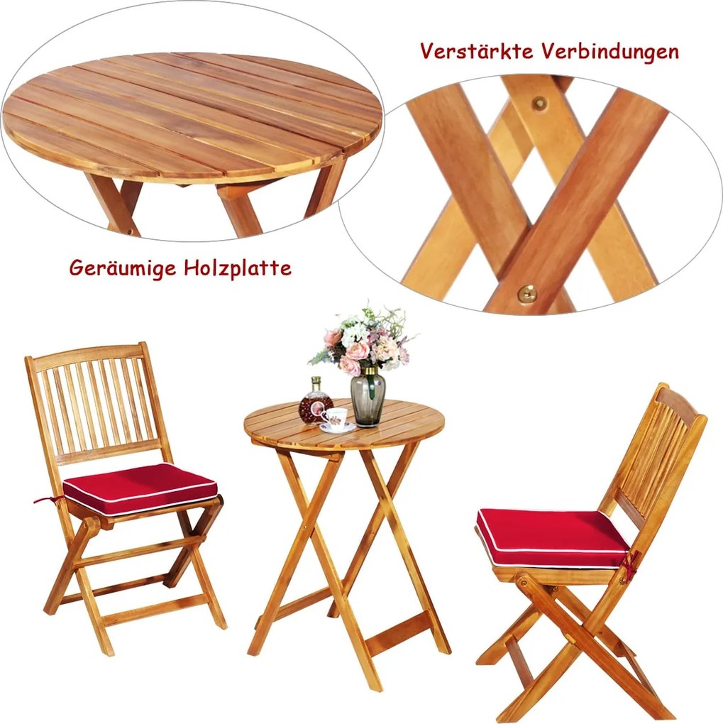Costway 3-dílný. Terrassenmöbel-Set mit Rundem Tisch a 2 Stühlen a 2 Kissen