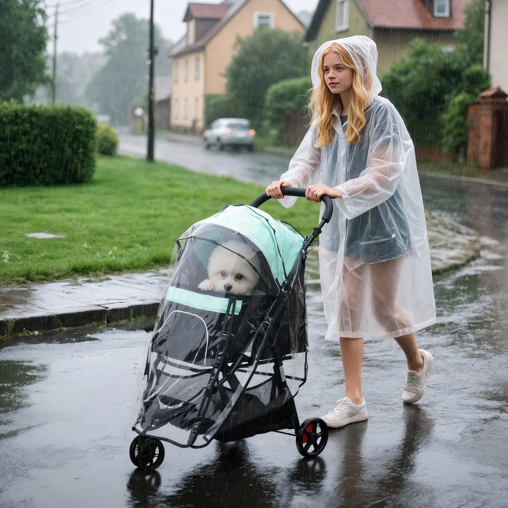PawHut Kočárek pro psy, skládací, s pláštěnkou, 2 držáky na nápoje, modrý + zelený