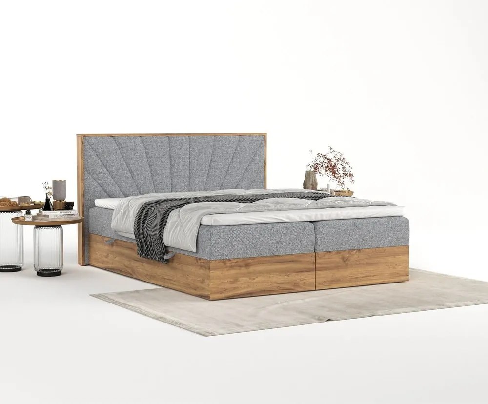 Boxspring postel s úložným prostorem v šedo-přírodní barvě 140x200 cm Asahi – Maison de Rêve