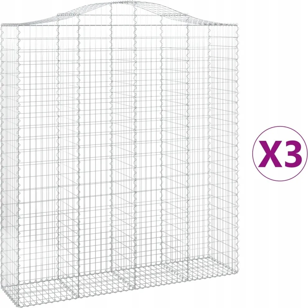 vidaXL Gabionové koše, 3 ks, 200x50x220/240 cm, galvanizované železo