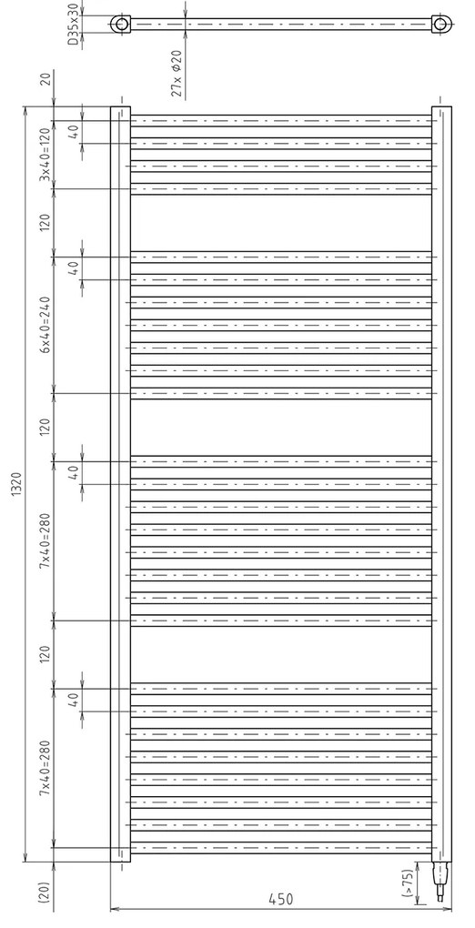 Aqualine, DIRECT-E elektrické topné těleso, rovné, 450x1320 mm, 400W, bílá, ILE34T