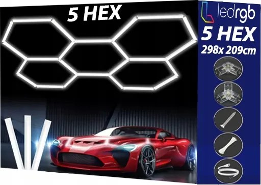 Led lampa Hexagon 5ks Panelové osvětlení Dílna Garáž Dům 298 x 209 6500K