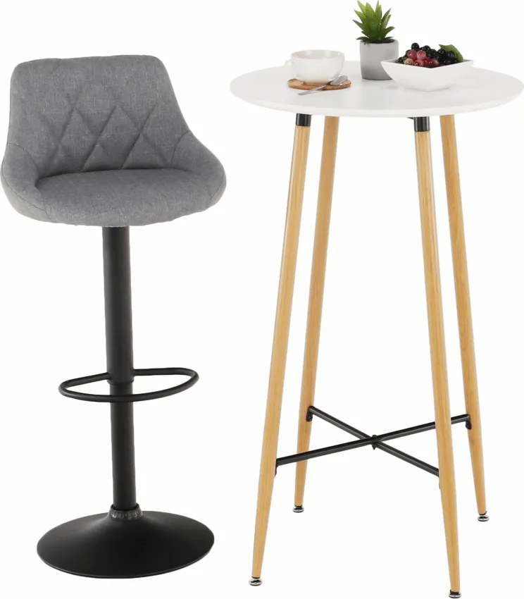 Barový stůl, bílá/dub, průměr 60 cm, IMAM