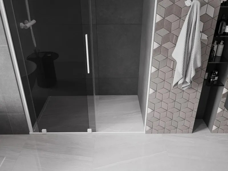 Mexen Velar, posuvné sprchové dveře do otvoru 130 cm, 8mm šedé sklo, bílá matná, 871-130-000-41-20