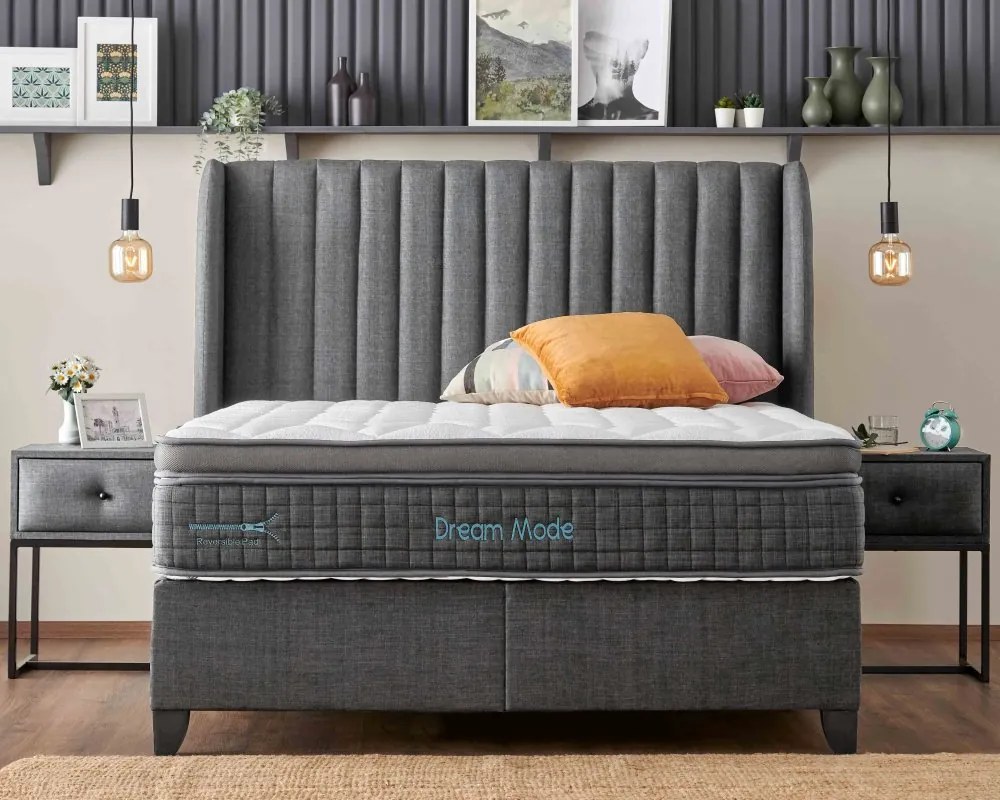 Čalouněná postel DREAM MODE s matrací - světle šedá 90 × 200 cm