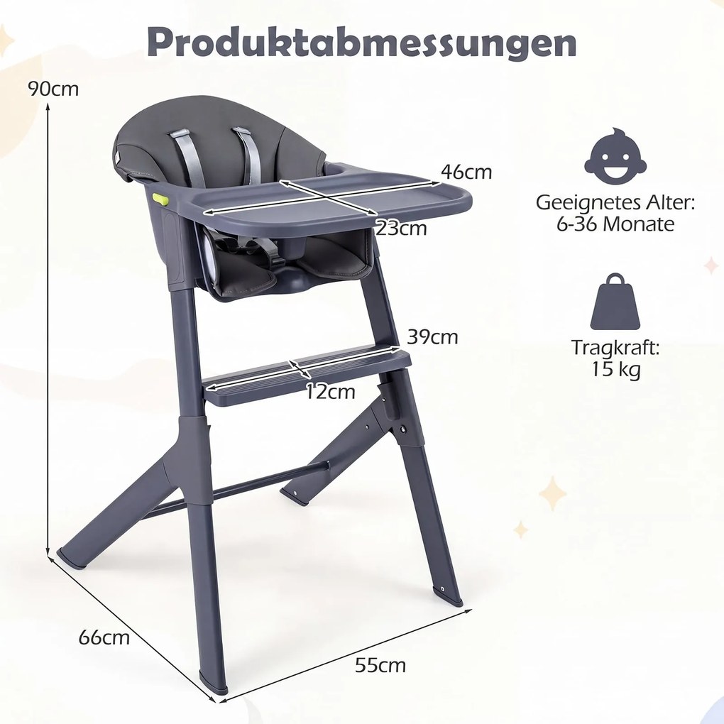 Costway Vysoká židlička baby 3 v 1 dětská židlička s nastavitelným tácem