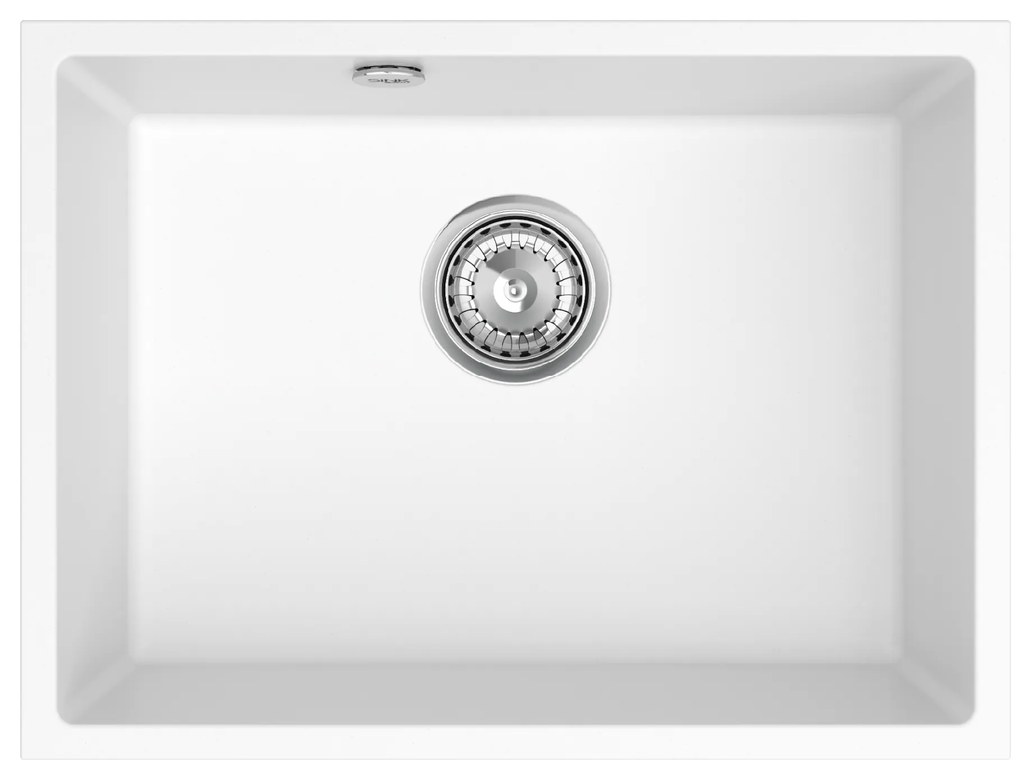 Sink Quality Crypton 60, kuchyňský granitový dřez 535x400x205 mm + chromový sifon, bílá, SKQ-CRY.W.1KBO.60.X