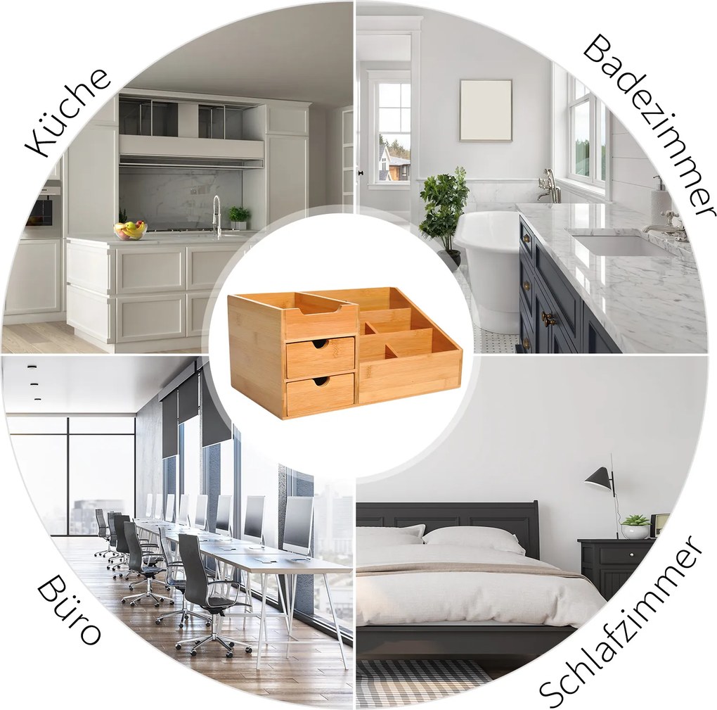 HOMCOM Stolní organizér Kancelářský box se 2 zásuvkami pro pořádek a organizaci, přírodní, D33 x Š20,5 x V15,5 cm | Aosom.de