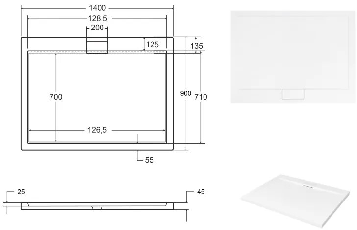 Besco Axim UltraSlim obdélníková sprchová vanička Rozměr vaničky: 110x90cm