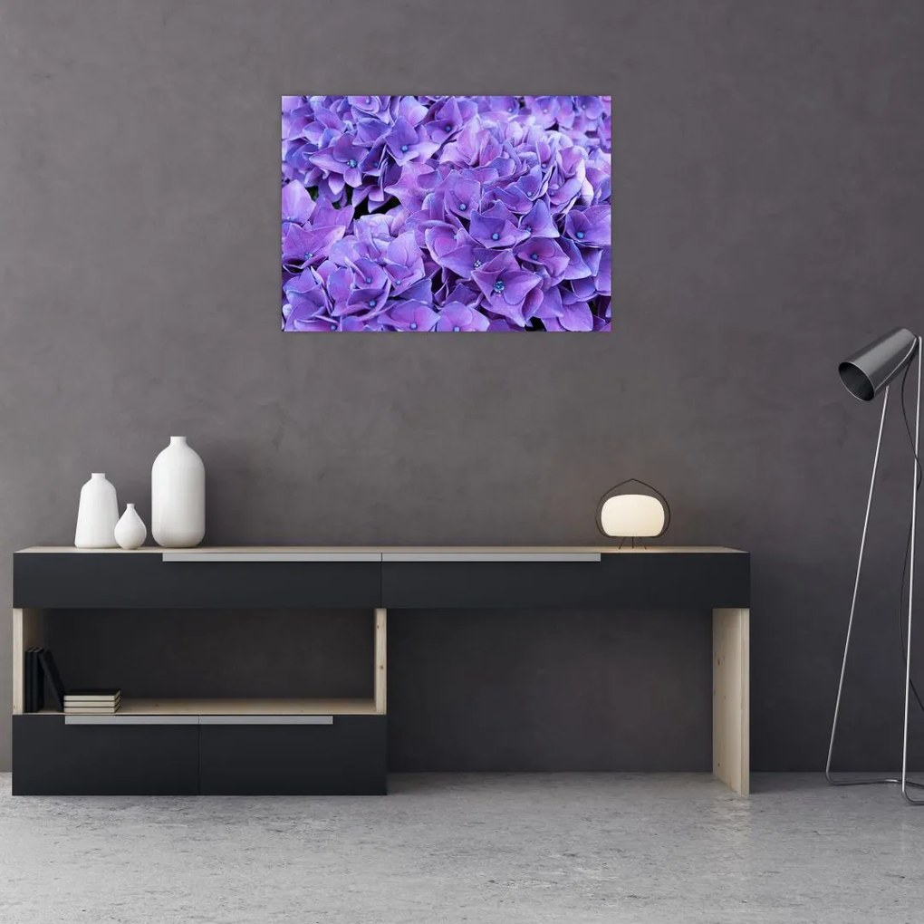Skleněný obraz fialových květin (70x50 cm)