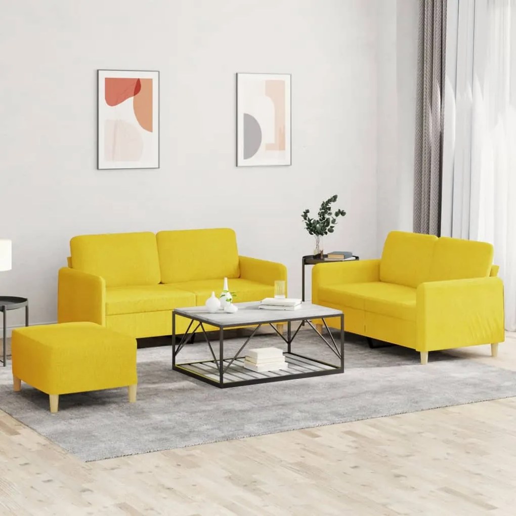 3dílná sedací souprava s poduškami světle žlutá textil 3202099