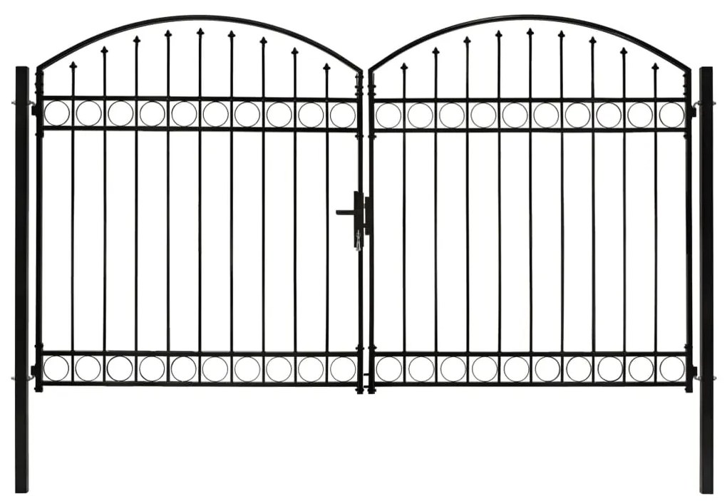 146341 vidaXL Dvoukřídlá plotová brána s obloukem ocelová 300 x 200 cm černá