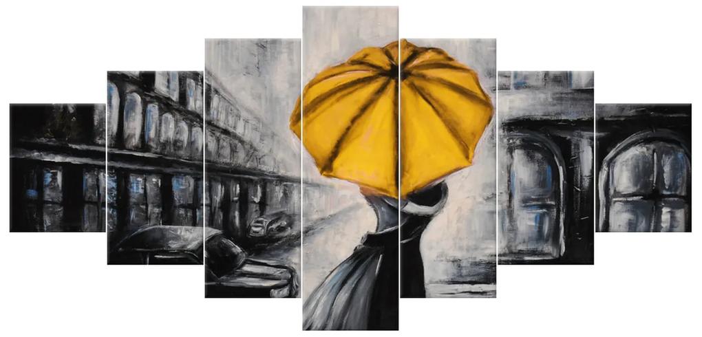 Gario Ručně malovaný obraz Žlutý polibek v dešti - 7 dílný Rozměry: 210 x 100 cm