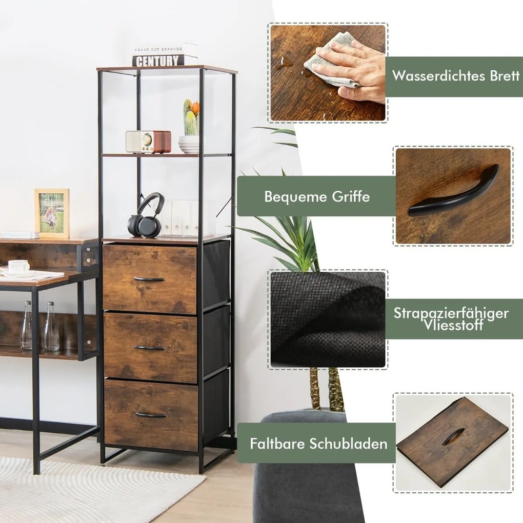 Costway Stojací police Knihovna Úložná skříňka se zásuvkami – 43 × 39 × 156 cm