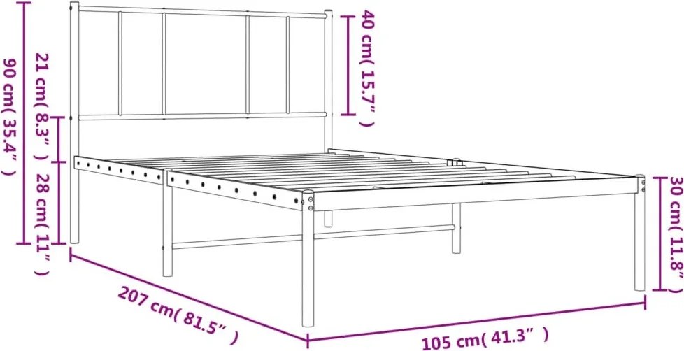 vidaXL Kovový rám postele s čelem 100 x 200 cm [352524] Barva: Bílá