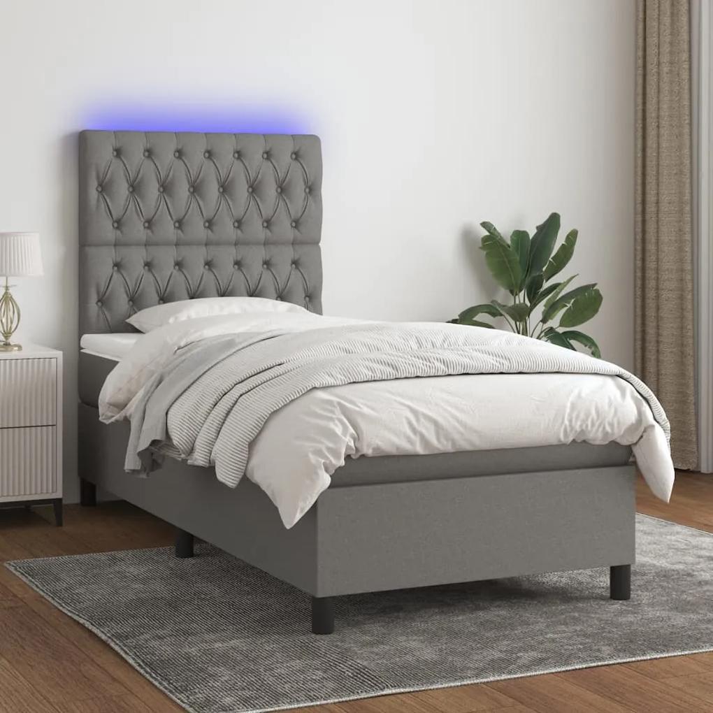 Box spring postel s matrací a LED tmavě šedá 90x190 cm textil,  3135078