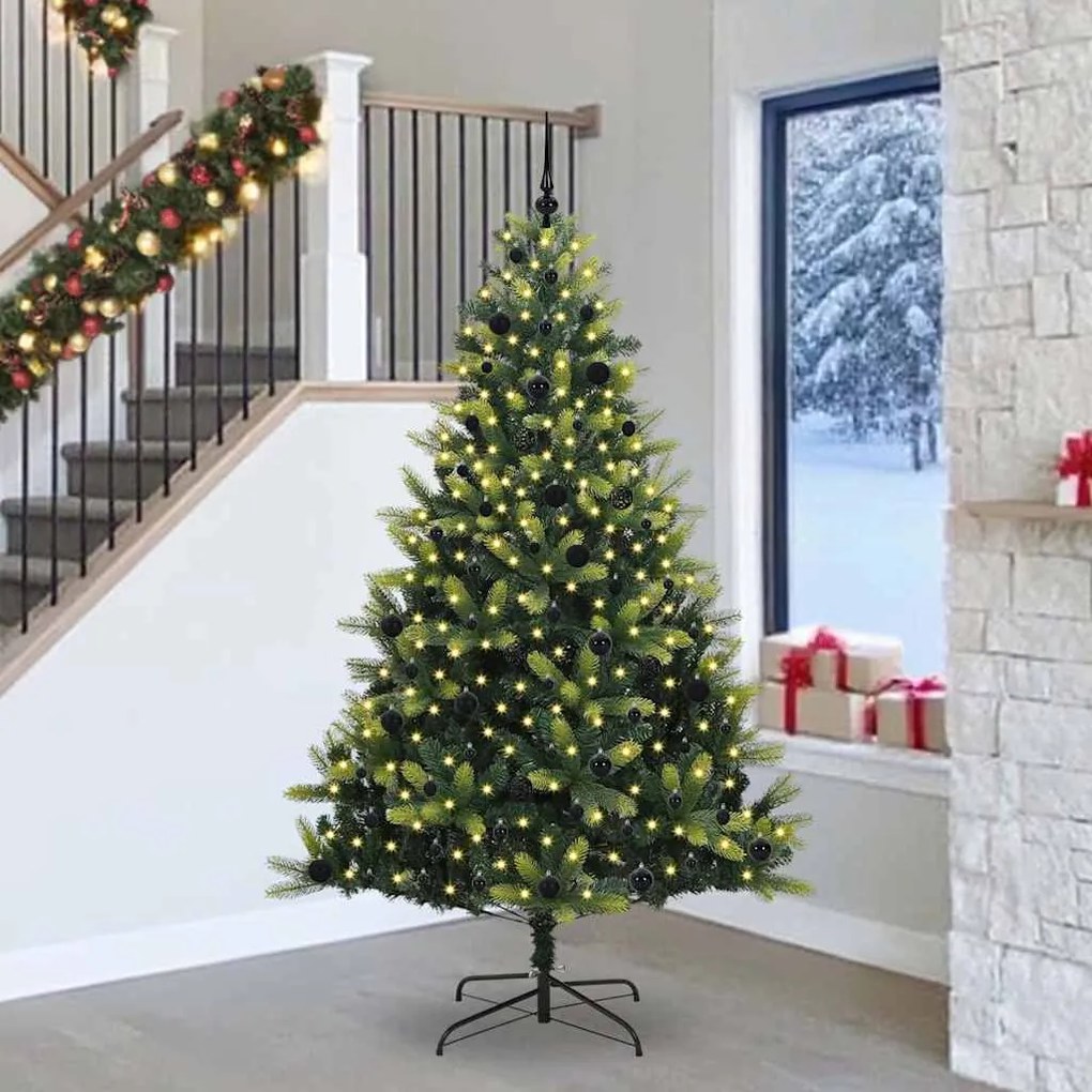 Umělý skládací vánoční stromeček 300 LED Zelená 240 cm PVC a PE 3396010