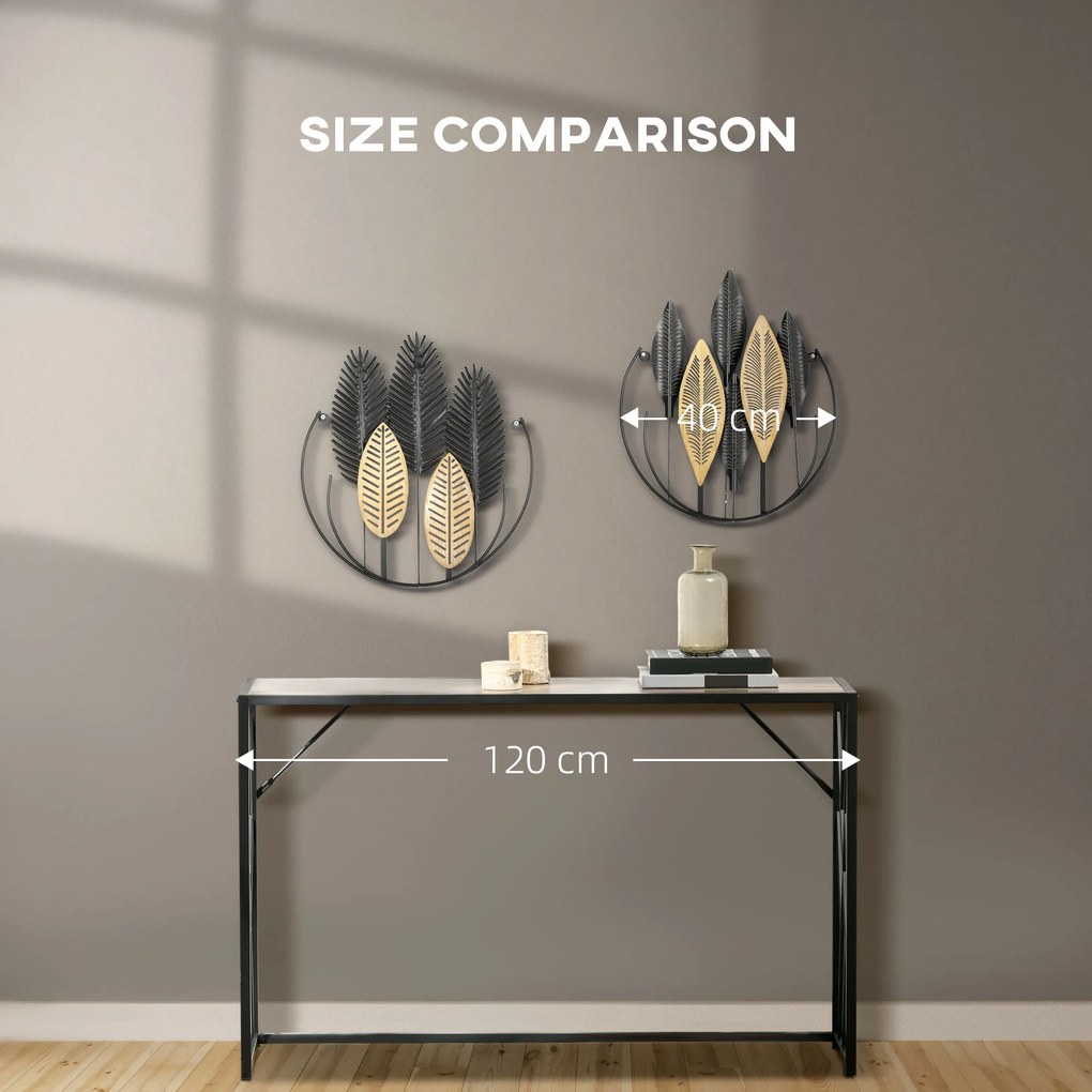 HOMCOM 3D nástěnné malby kovové 2-set listy nástěnné dekorace moderní pro obývací pokoj umění černá a příroda 40x46cm