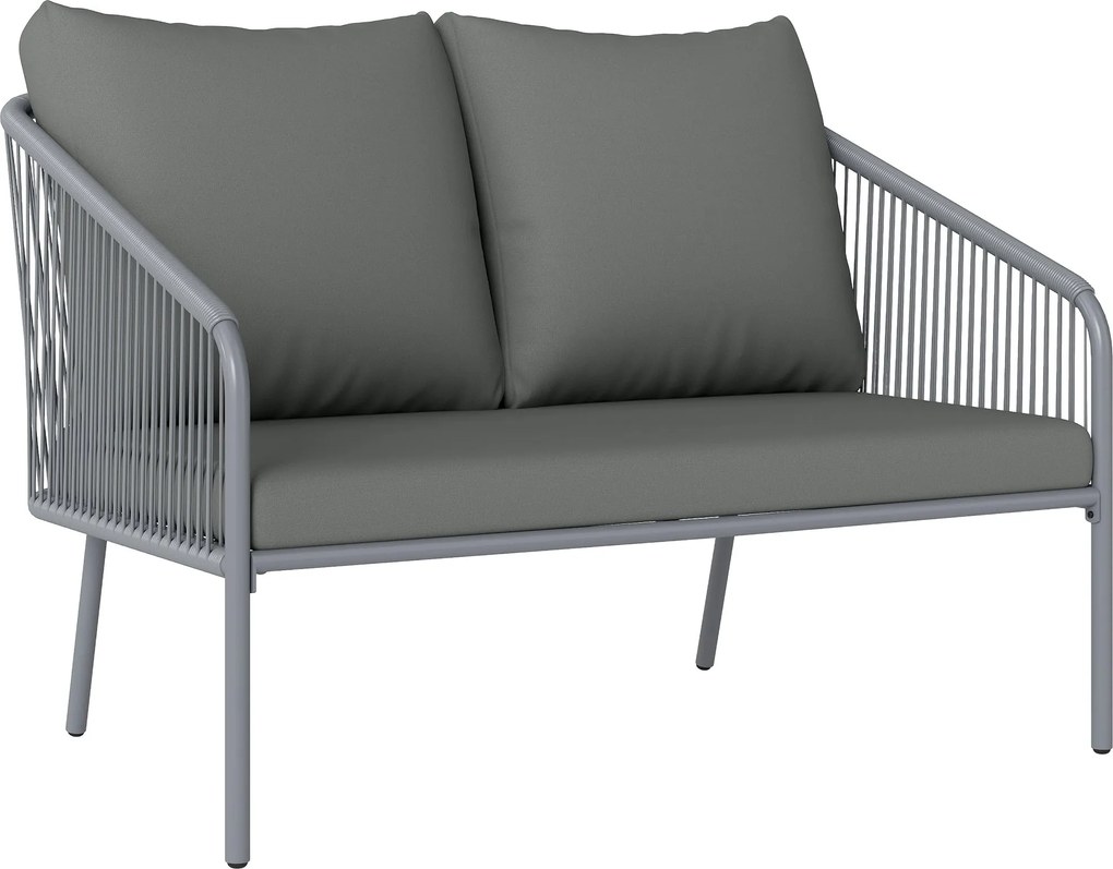 Ratanová pohovka Outsunny se sedáky, 2 místná pohovka, venkovní balkonová pohovka 112 x 72 x 76 cm Šedá | Aosom
