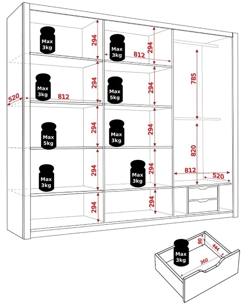 BONO m | šatní skříň | 250 cm | se zrcadlem | monastery