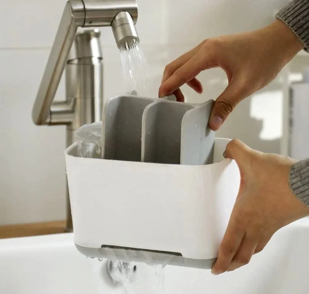 Robustní Koupelnový Organizér na Zubní Kartáčky, Matný Plast, 17.5x9x13 cm