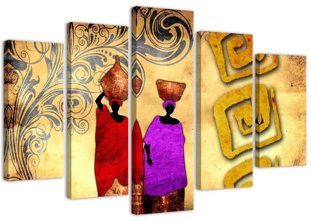 Obraz na plátně pětidílný Malování Afrika Barevné ženy - 100x70 cm