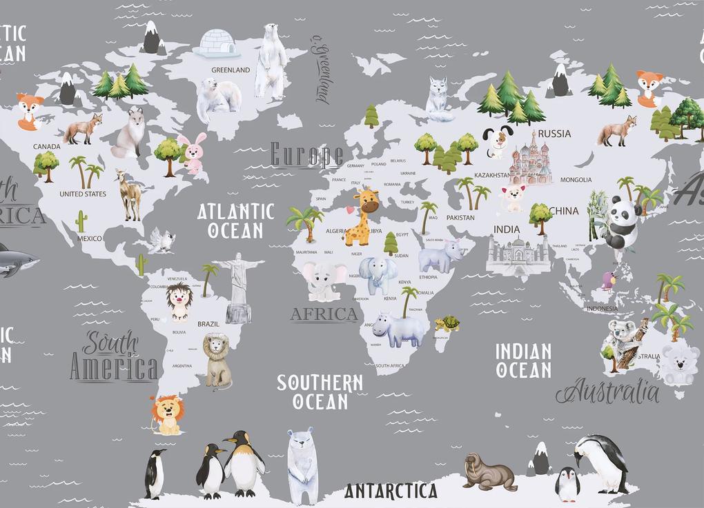Malvis ® Tapeta Mapa se zvířaty dětská Vel. (šířka x výška): 288 x 200 cm