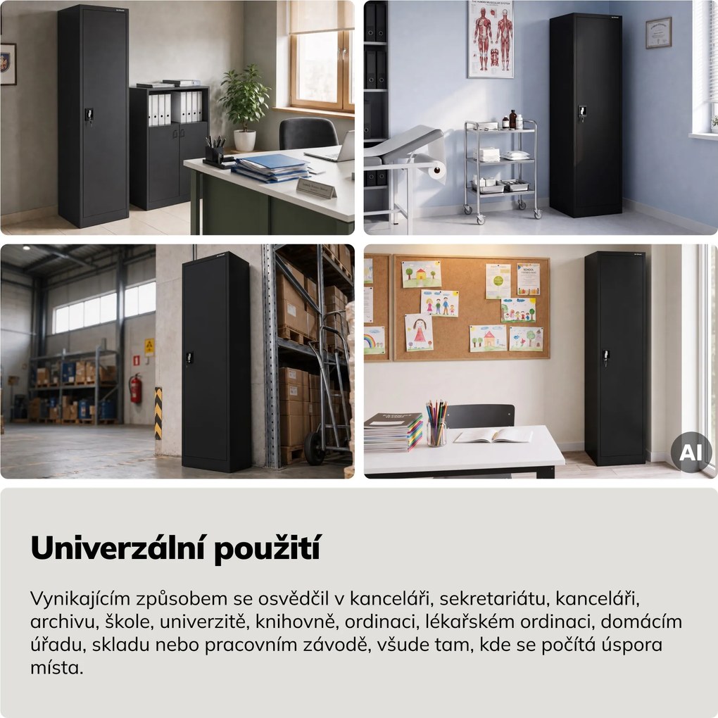 Kartotéková skříň na spisy uzamykatelná na klíč vysoká černá, 450x2200x400 mm: ALEX H2200