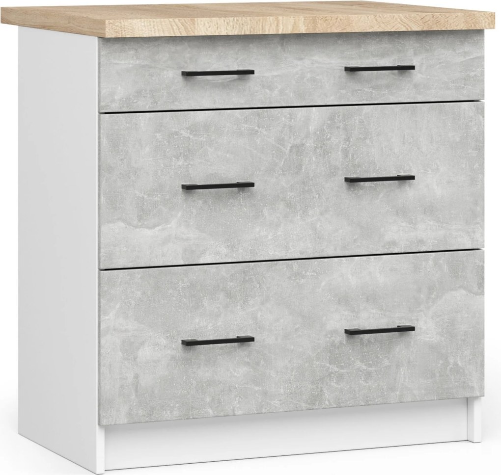 Kuchyňská skříňka Olivia S80 3SZ bílá/beton
